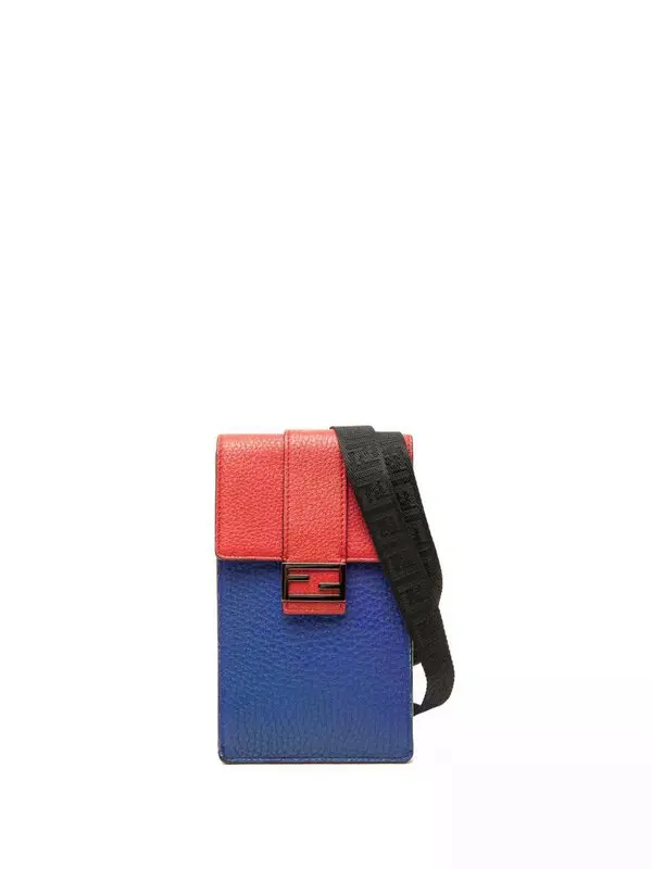 Fendi 2010-2026 Bicolor Leather Phone Holder Crossbody Bag - Blue