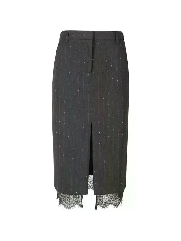 ERMANNO FIRENZE Pinstripe Sequin-embellished Midi Skirt - Grey