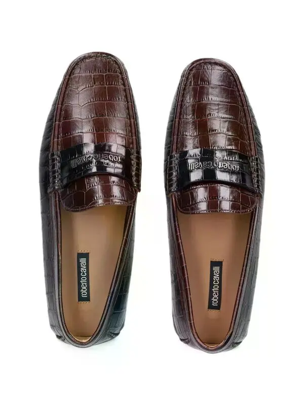 Roberto Cavalli Crocodile-effect Leather Loafers