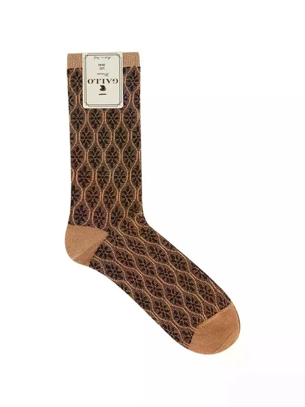 GALLO Geometric-pattern Metallic-thread Socks - Brown