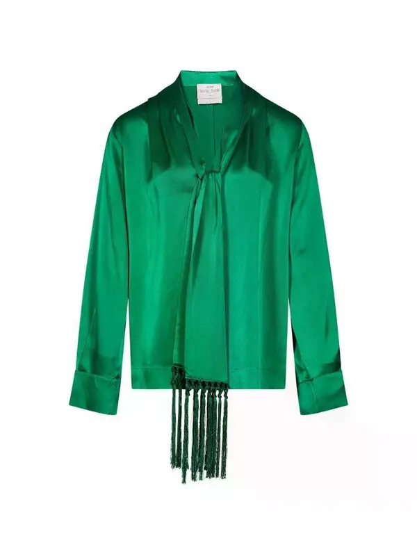 FORTE_FORTE Fringe-trim Silk Blouse - Green