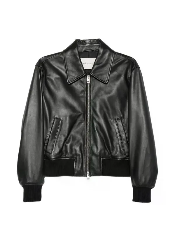 AMI Paris De Coeur Leather Jacket - Black