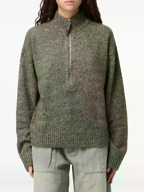 ELEH Sequin-embellished Quarter-zip Sweater - Green