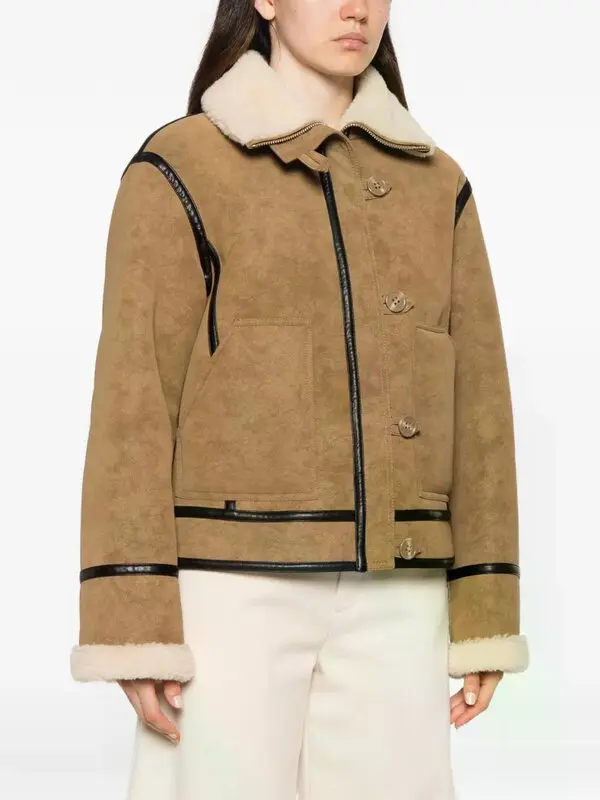 STAND STUDIO Dara Contrast-trim Shearling-collar Jacket