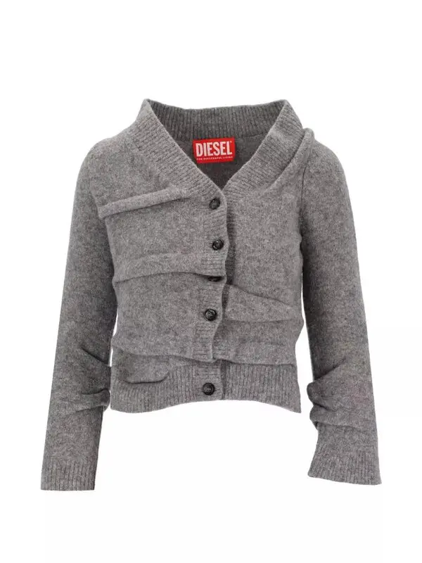 DIESEL® Cropped Cardigan In Wrinkled Boiled Knit - Grey