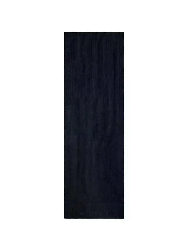 Emporio Armani Ribbed Virgin-wool Scarf With An Embossed Logo - Blue