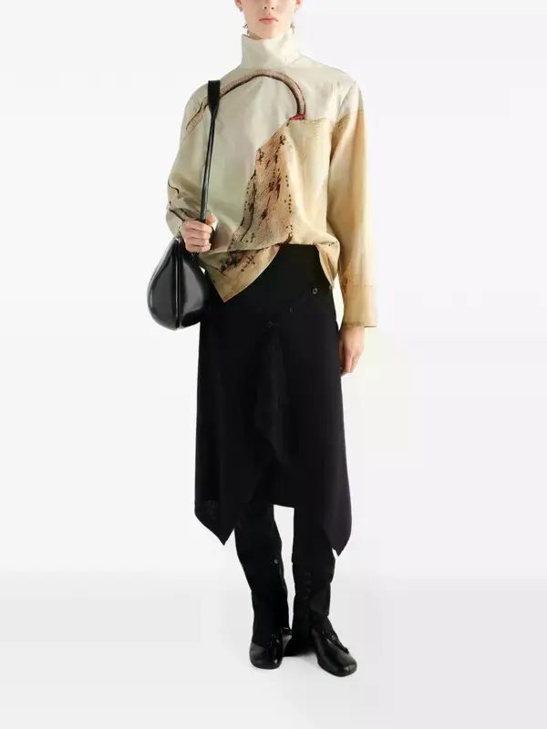LEMAIRE Stand-collar Top In Salto Mortale Printed Dry Silk - Neutrals