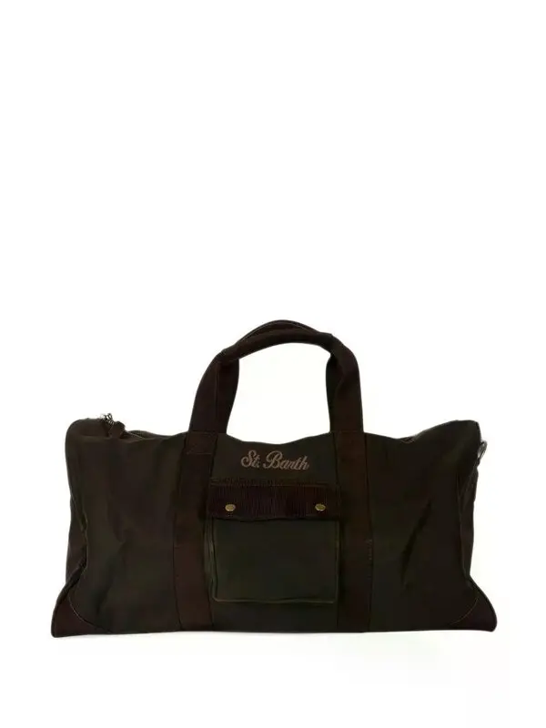 MC2 SAINT BARTH Military Green Jetleg Waxed Duffle Bag With Logo Embroidery - Brown