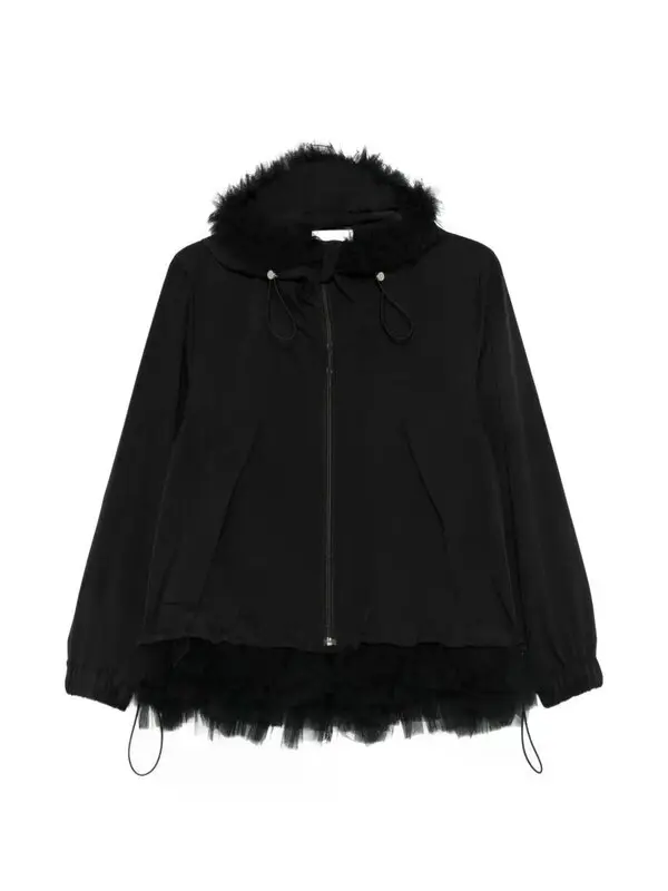 Noir Kei Ninomiya Tulle-trim Hooded Jacket - Black