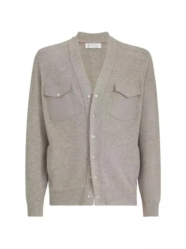 Brunello Cucinelli Cashmere Cardigan With Chest Pockets And Snap Buttons - Grey