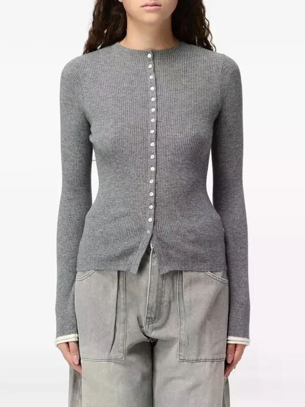 ELEH Ribbed-knit Button-up Cardigan