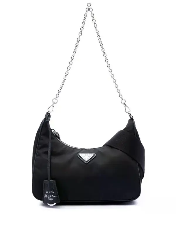 Prada 2019-2026 Mini Saffiano Trimmed Tessuto Re Edition 2005 Satchel - Black