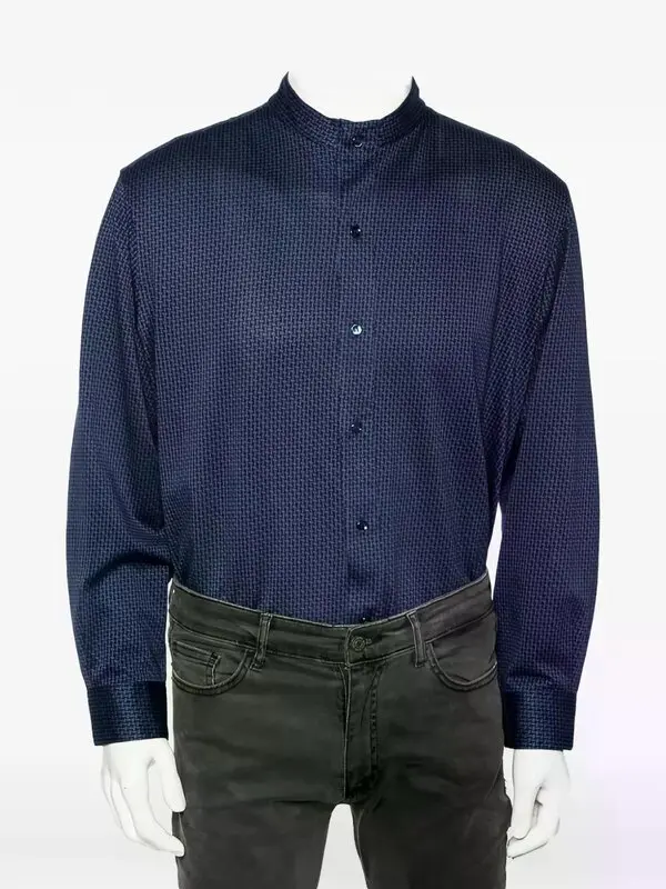 Giorgio Armani Printed Band-collar Shirt - Blue