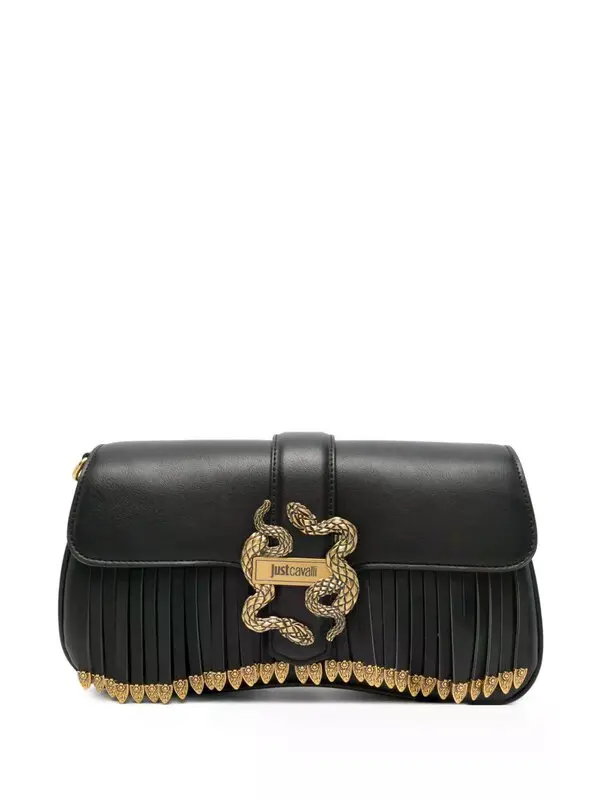 Just Cavalli Snake-plaque Pleated Cross Body Bag - Black