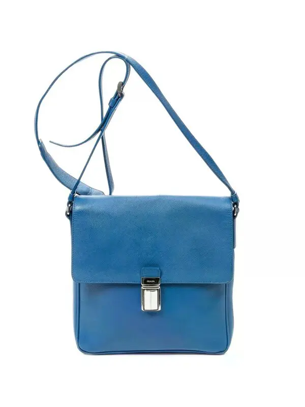 Prada Push-lock Leather Cross Body Bag - Blue