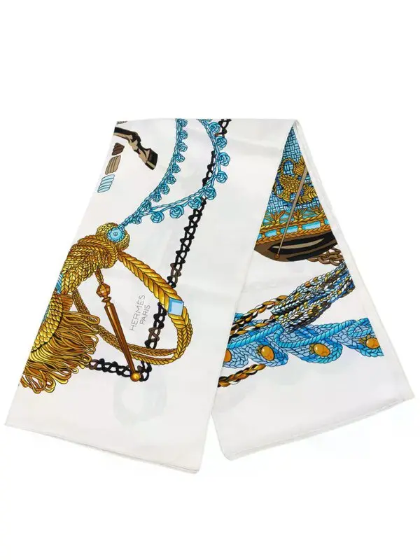 Hermès 1990-2020 Le Timbalier Silk Scarf 90 Scarves - White