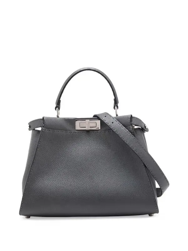 Fendi 2000-2010 Medium Leather Selleria Peekaboo Iconic Satchel - Grey