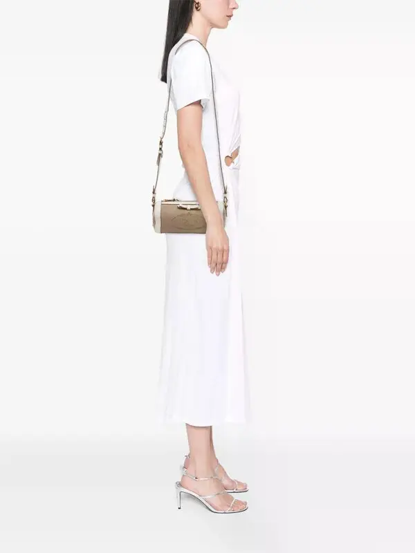 Prada 2013-2026 Canvas Canapa Logo Bow Barrel Crossbody Bag