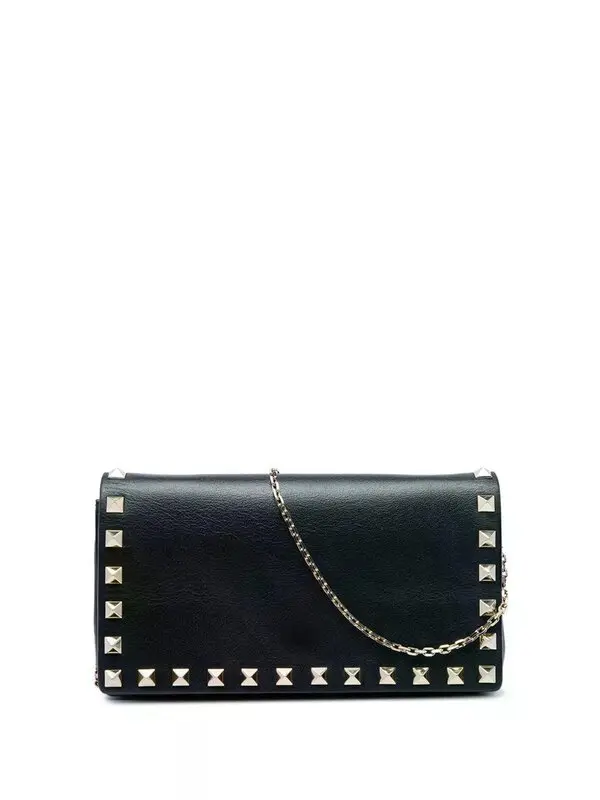 Valentino Garavani 2000-2017 Calfskin Rockstud Wallet On Chain Crossbody Bag - Black