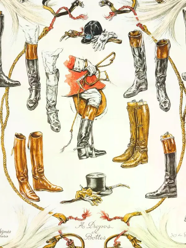 Hermès A Propos De Bottes Silk Scarf - White