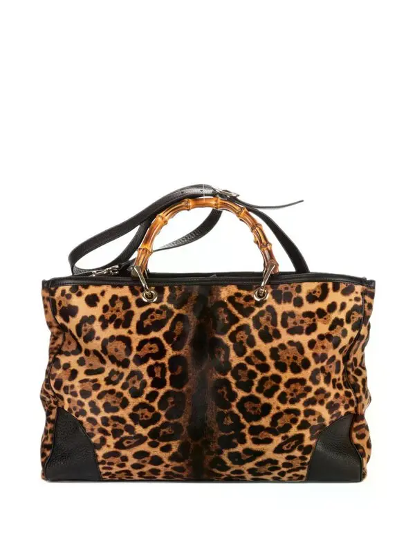 Gucci Bamboo Shopper Leopard-print Handbag