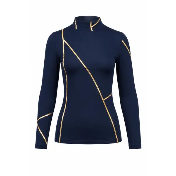 ESTHER SAADIA Navy Geometric Mock Neck - Blue
