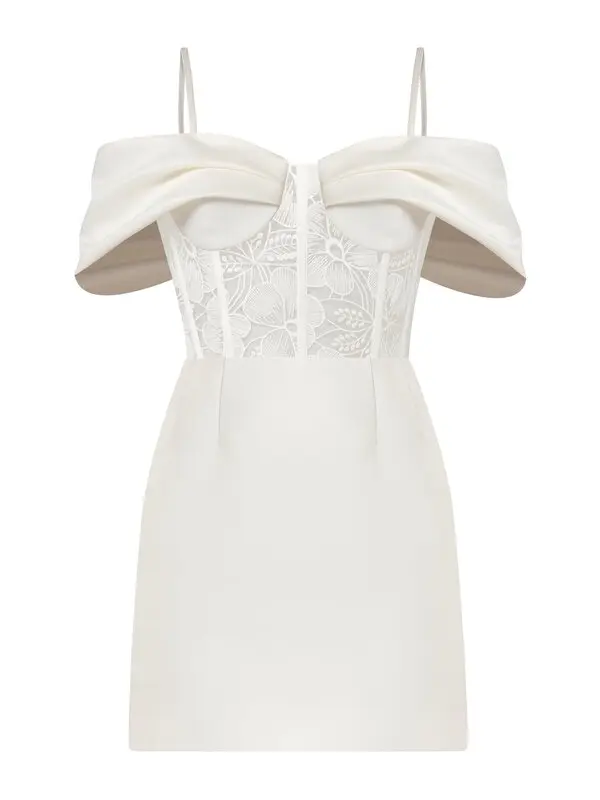 TIA DORRAINE Belle Of The Ball Satin Mini Dress With Lace Corset Pearl - White