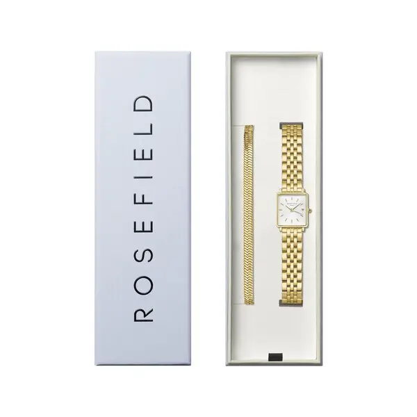 ROSEFIELD Boxy Xs Coloured Steel Watch + Snake Bracelet - Gold