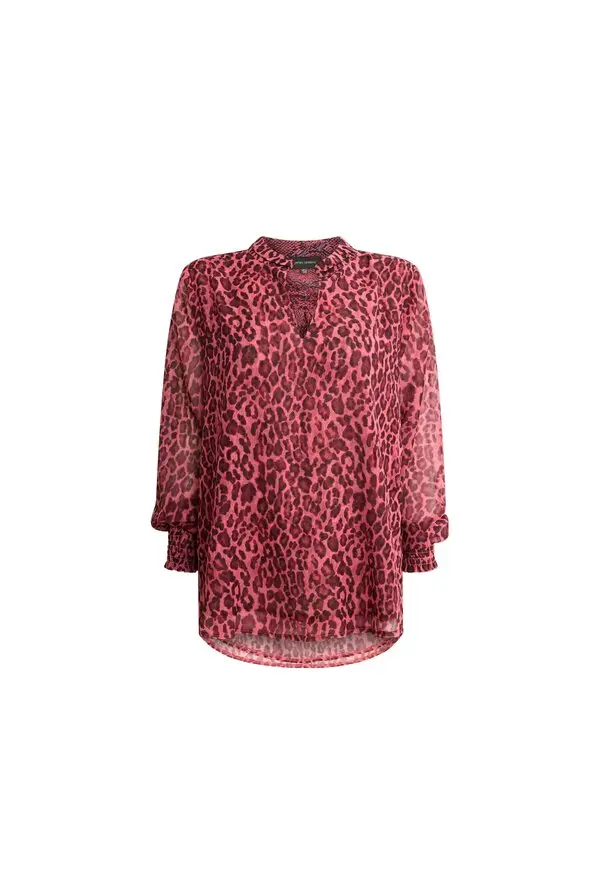 JAMES LAKELAND Raspberry Leopard-print Sheer-sleeve Blouse - Red