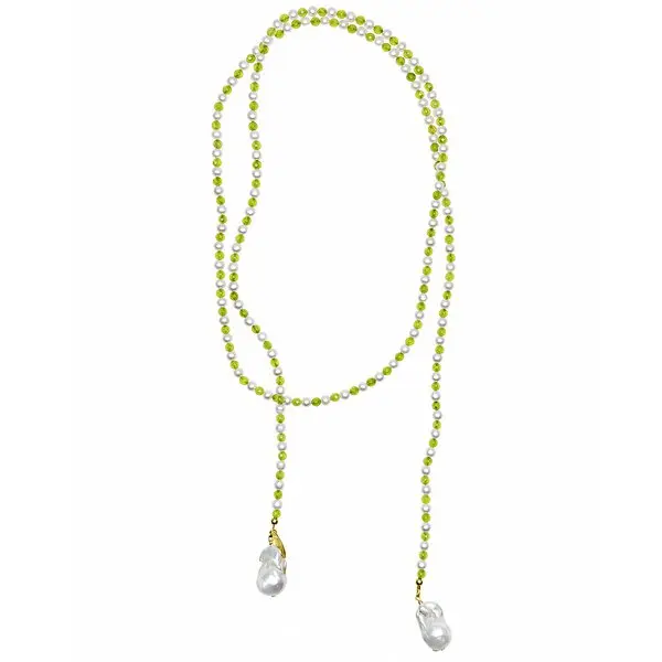 FARRA Pearl And Green Agate With Baroque Pearl Drops Open Ended Long Necklace - Blue