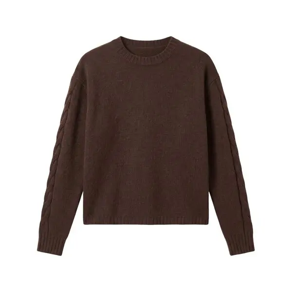 BRODIE CASHMERE Cable Sleeve Crew Dark - Brown