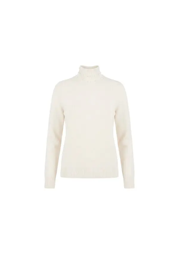 JAMES LAKELAND Cream Pearl-embellished High-neck Jumper - White
