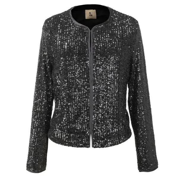 SMART AND JOY Rhinestone Jacket With A Round Neckline - Black