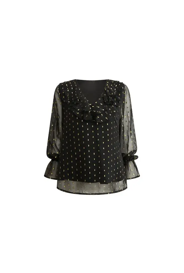 JAMES LAKELAND Metallic Ruffle Blouse - Black