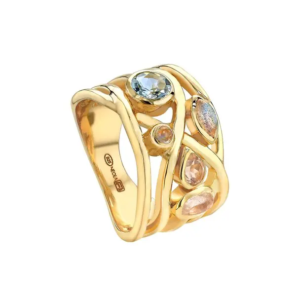 NEOLA Liana Cocktail Ring Aqua Marine & Rose Quartz