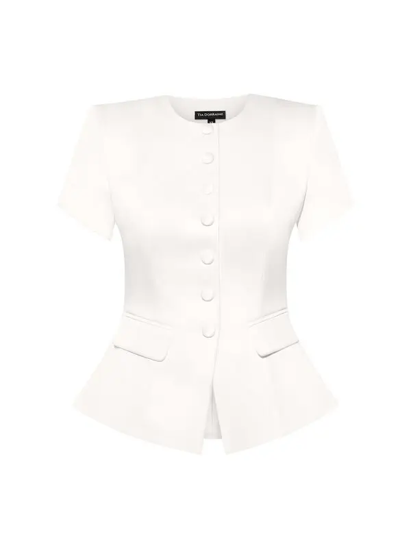 TIA DORRAINE Romantic Glow Short Sleeves Blazer, Pearl - White