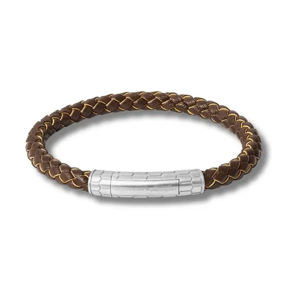 Tateossian Automobili Lamborghini Hex Click Pelle Bracelet In Brown - Silver/brown