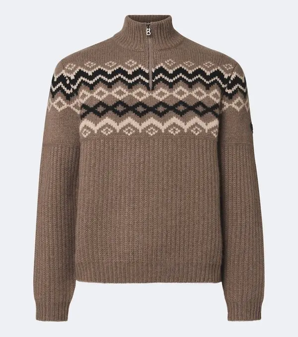 Bogner Ludi Fair Isle Cashmere Half-zip Sweater - Brown