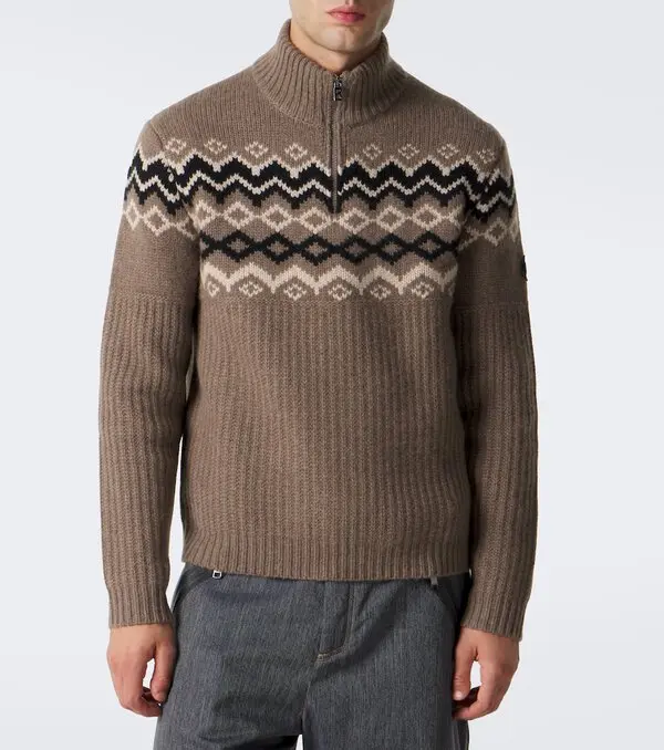 Bogner Ludi Fair Isle Cashmere Half-zip Sweater - Brown