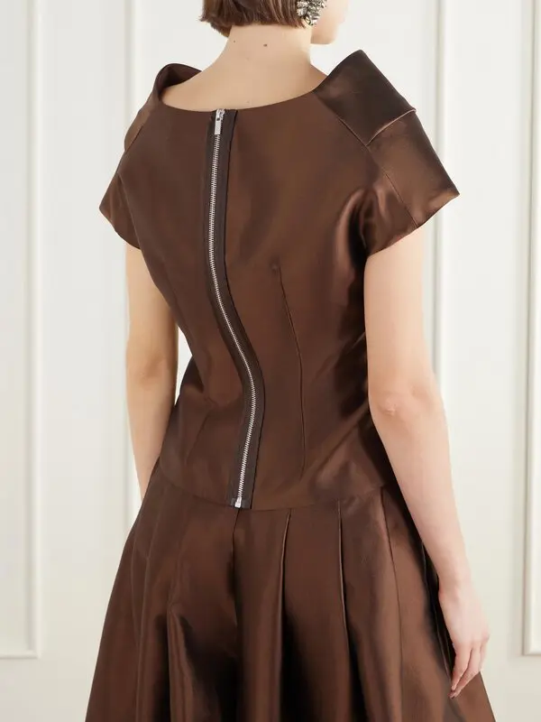 Christopher John Rogers Pleated Darted Silk And Wool-blend Twill Top