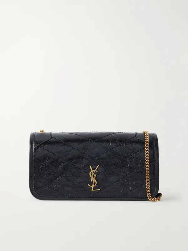 Saint Laurent Niki Embellished Matelassé Crinkled-leather Shoulder Bag - Black