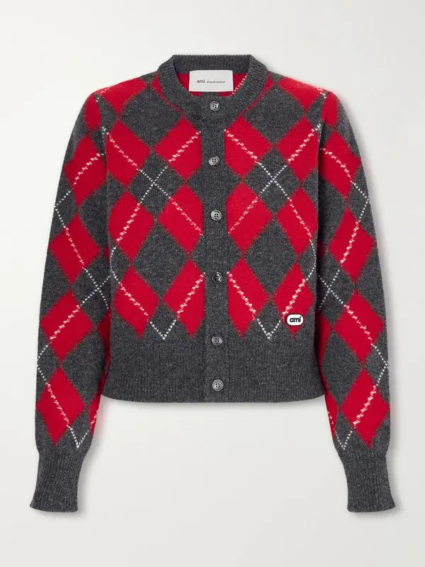 AMI Paris Argyle Wool Cardigan - Multi