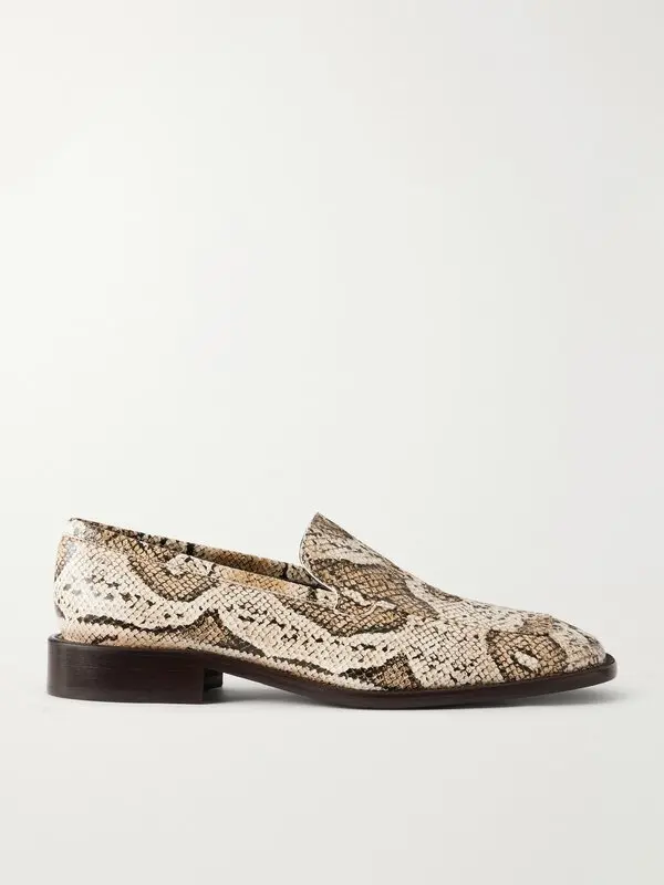 Acne Studios Logo-detailed Snake-effect Leather Loafers - Neutrals