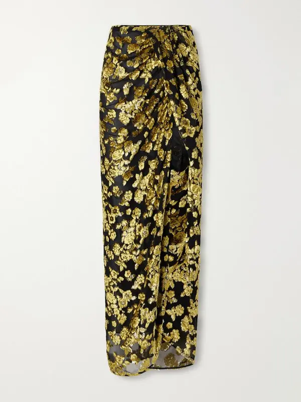 Balmain Gathered Devoré-velvet Maxi Skirt - Multi