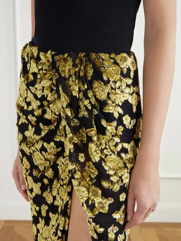 Balmain Gathered Devoré-velvet Maxi Skirt