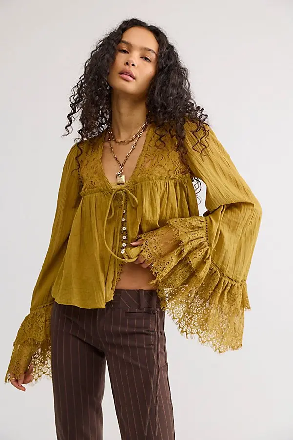 Free People Ava Blouse At - Olive