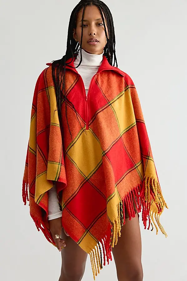 Free People Highland Plaid Poncho Jacket At