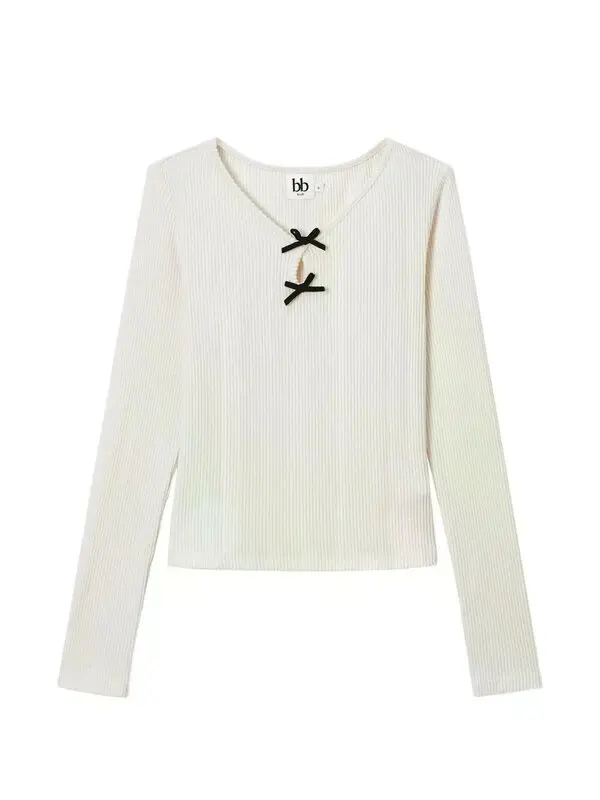 B+AB Bow-detail Ribbed-knit T-shirt - Neutrals