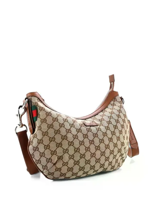 Gucci Saddle Zip Messenger Bag Gg Canvas With Leather Medium Crossbody Bag