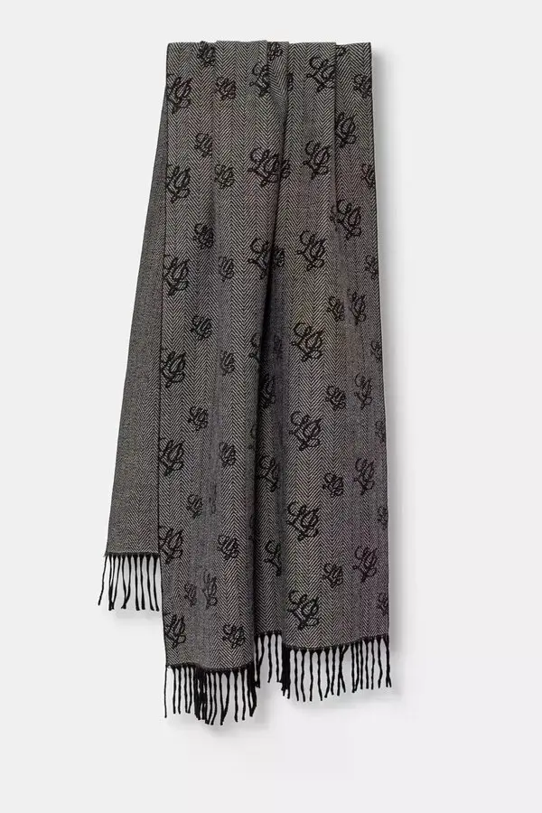 Liu Jo Herringbone Monogram-pattern Scarf - Grey